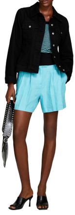 Sisley Sisley Womens Bermuda 4AGHL9013 Linen Shorts, Rectangular Double Crease Motif on and Elastic at Waist, Closure with Visible Button, Mens Style Front, 