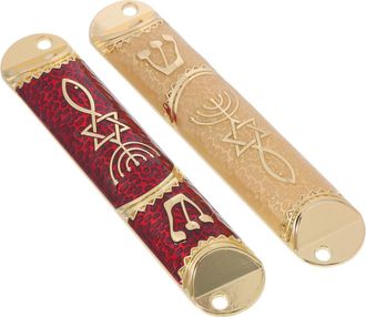 Valiclud 2 St&uuml;ck 2 St&uuml;ck Mezuzah Geh&auml;use aus Metall in Rot und Gold Dekorative T&uuml;rrolle f&uuml;r J&uuml;dische Feiertage Spirituelle Wohnraumdekoration f&uuml;r Schlafzimmer 