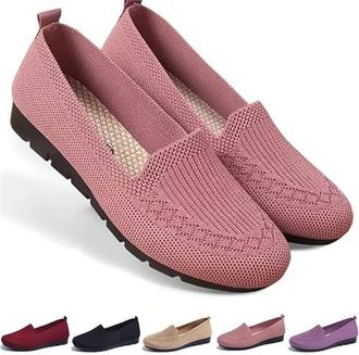 Generic Mocassins orthop&eacute;diques en tricot confortable pour femme - Chaussures de marche antid&eacute;rapantes, l&eacute;g&egrave;res et souples avec semelle en maille, rose, 43 EU