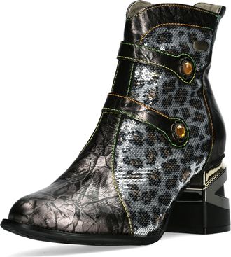 Laura Vita Damen Stiefelette mit Leopardenmuster Pailletten und Strass Orlyo 07, Gr&ouml;&szlig;e:38 EU, Farbe:Silber