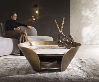 DELIFE Couchtisch Skafi 100x40 cm Keramik Minas Melange Metallic Gold, Couchtische