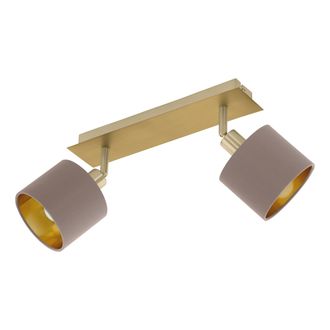 Eglo Deckenlampe Valbiano, 2 flammige Deckenleuchte, Deckenstrahler aus Metall und Textil, Flurlampe in Messing-Geb&uuml;rstet, Nickel-Matt, Cappuccino, Gold, S