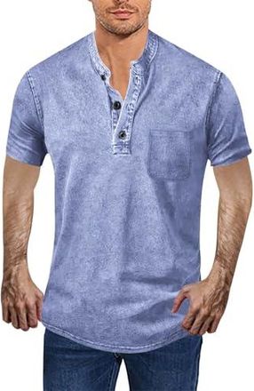 Generic T-shirts pour hommes, t-shirt Henley d&eacute;t&eacute; col en V t-shirt manches courtes t-shirt de sport, respirant pour homme, chemises d&eacute;contract&eacute;es coupe ajust&eacute;