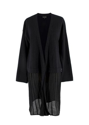 Emporio Armani Metallic Black Pleated Longline Cardigan Size M