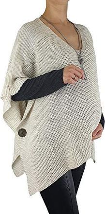Mimosa Maternité Femme Made in Italy Taille Unique Poncho en Tricot Chaud Tunique Qualité Supérieure avec Un Sac Cadeau Gratuit (Taille Unique, Cream)