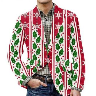 Generic Blazer de Noël pour homme - Avec flocons de neige et motif à carreaux - Veste de costume pour les occasions festives - En matériau facile dentretien -