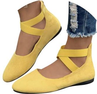 Minetom Ballerines Femme Plates Ballerines Bout Fermé Chaussures avec Sangles Croisées Élastiques Et Semelle Souple pour Les Mariages Et Les Fêtes A Jaune 40 