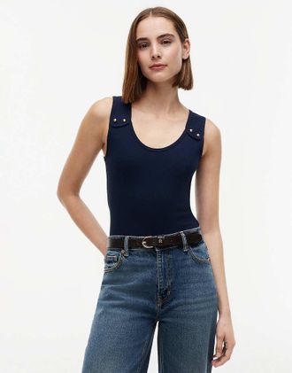 Tommy Hilfiger Geripptes Tanktop in Blau-Bunt mit goldfarbenen Kn&ouml;pfen