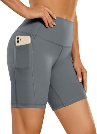 CRZ YOGA Femme Naked Feeling Short de Cycliste Yoga Short de Sport Taille Haute avec Poches - 10/13/15/20cm Carbone foncé 42