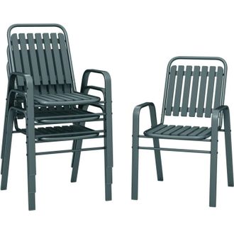 OUTSUNNY Lot de 4 chaises de jardin empilables design n&eacute;o-r&eacute;tro avec hauts dossiers accoudoirs acier &eacute;poxy gris