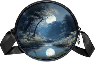 Generic Petit sac &agrave; bandouli&egrave;re Circle Beauty pour femme, petit sac &agrave; bandouli&egrave;re avec fermeture &eacute;clair, bretelles r&eacute;glables, sac &agrave; main rond d&eacute;contract&eacute; pour