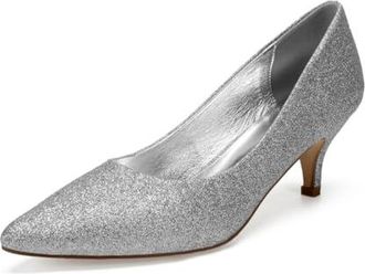 Generic Chaussures De Mariage Femme Chaussure &Agrave; Talon Mari&eacute;e Bout Pointu Bas Stylet Talons Bureau Travail Soir Talons Hauts 6Cm,Argent,39 EU