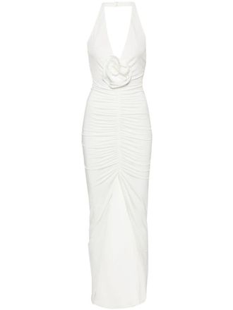 Nissa robe longue à applique fleur - Blanc