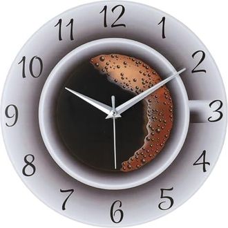 Generic Horloge murale en forme de tasse &agrave; caf&eacute; avec mouvement de balayage silencieux, grands chiffres faciles &agrave; lire, d&eacute;coration sans tic-tac pour salon, cui