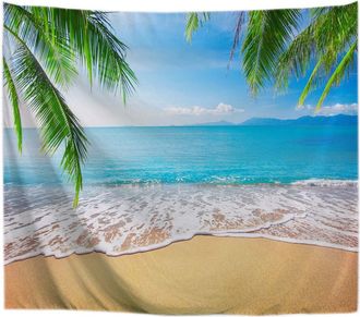 A.Monamour Wanddekor Wandteppiche Palm Tree Tropisch Ozean Sand Strand Sommer Ferien Insel Natur Landschaft Bild Drucken Stoff Hippie Mandala Wandbehang Tapisser