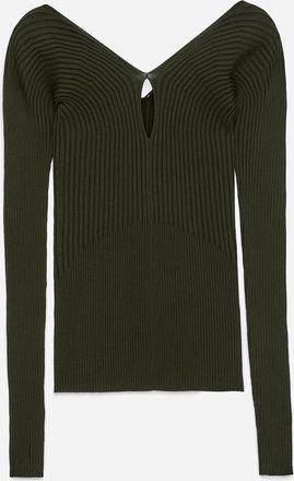 Arket Geripptes Oberteil Mit V-Ausschnitt -Gr&uuml;n