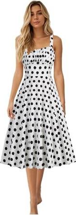 Generic Robes amincissantes r&eacute;tro pour femme - Robe ajust&eacute;e &agrave; encolure ras du cou, blanc, XXL