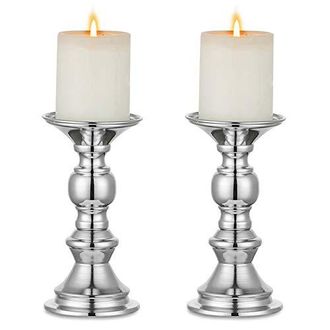 Nuptio Bougeoirs de Pilier en Argent, Centres de Mariage Bougeoir en M&eacute;tal pour Bougies de 50mm D&eacute;coration de Stand Id&eacute;al pour Les Mariages &Eacute;v&eacute;nements Sp&eacute;cia