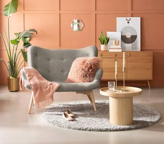 Mørteens home24 2-Sitzer Sofa Beige Webstoff Ondria 115 x 90 x 85cm Hellbraun Skandi