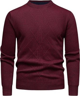 Generic T-shirt pour homme - Automne et hiver - Pull &agrave; manches longues en forme de losange avec pull de base chaud et uni pour tout le monde, rouge, XXL