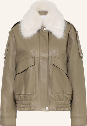 Mrs & Hugs Mrs & Hugs Jacke In Lederoptik Mit Abnehmbarem Kunstfell beige