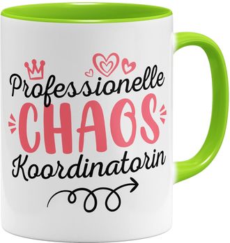 OM3 Professionelle Chaos Koordinatorin Kaffee-Tasse mit Spruch - B&uuml;rotasse B&uuml;ro - Keramik Becher - 325ml - Beidseitig Bedruckt - Hellgr&uuml;n