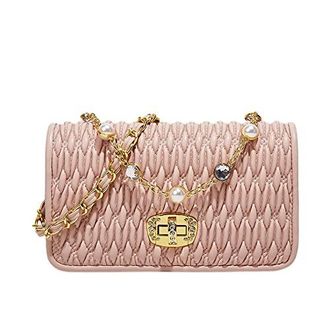 Generic Sacs &agrave; bandouli&egrave;re matelass&eacute;s pour femme en cuir, sacs &agrave; bandouli&egrave;re et sacs &agrave; main, petite sacoche de soir&eacute;e, rose, small