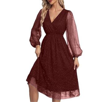 Generic Robe Femme Pas Cher - Robe Longue &agrave; Paillettes Scintillantes pour Femmes Col en V Manches Longues Paillettes Moulante Robes De Soir&eacute;E Club Combinaison