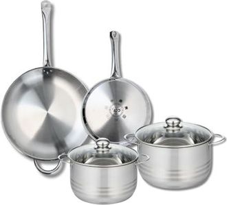 Fackelmann ELO 9879750 Batterie de cuisine 4 pi&egrave;ces, Ensemble de 2 Po&ecirc;les de cuisson 24 et 32 cm et 2 faitouts 20 et 24 cm Elo Profi Brillant, inox, induction