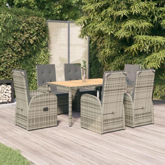 vidaXL 7-tlg. Garten-Essgruppe mit Kissen Grau Poly Rattan vidaXL
