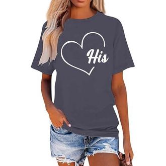 Generic T-shirt d&eacute;contract&eacute; &agrave; manches courtes et col rond imprim&eacute; pour la Saint-Valentin 2026 pour les couples hommes et femmes (3), gris, XXL