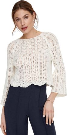 Only Damen Eleganter Strickpullover | Cropped 3/4 Arm Shirt | Knitted Pointelle Stretch Sweater ONLNOLA, Farben:Weiß, Größe:XS
