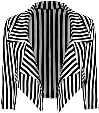 WearAll Blazer court pour femme Motif cascade imprimé rayé ouvert Taille 44-54, noir/blanc, 46-48