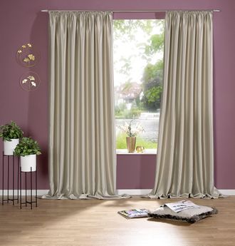 Deco Home DecoHome | Satin Gardine mit Kräuselband, Verdunklungsvorhänge, Blickdicht, Höhe personalisierbar | Beige | 300 cm