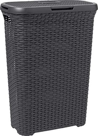 Curver Coffre à Linge Style 40L - Bac à Linge Sale avec Couvercle - Aspect Rotin Texturé, Bonne Aération - Poignées Ergonomiques - Pour Salle de Bain ou Buan