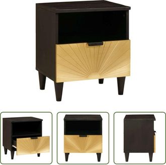 vidaXL Chevet rustique - Cabinet de chevet avec tiroir Noir et or 40 x 33 x 46 cm
