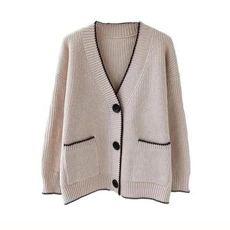 Generic Cardigan tricot&eacute; &agrave; col en V pour femme avec col en V et style paresseux - Couleur unie, abricot, Taille XL