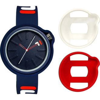 Fila unisex, Accessoires, Bleu, Taille: ONE Size Montre Unisexe Adulte Filastyle 44 mm Blanc & Rouge Couvercle EN Silicone Bracelet en Silicone 38-315