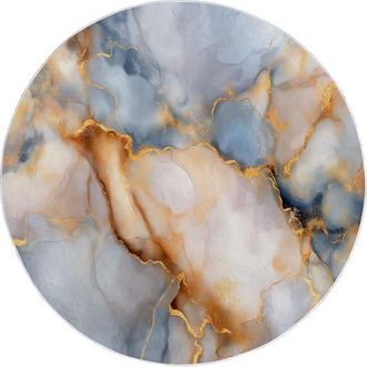 Generic Gris Tapis Rond Abstrait Lavable, antidérapant léger à Poils Courts Tapis Rond, imprimé Aquarelle Texture De Marbre pour Salon Chambre à Coucher Cuisi