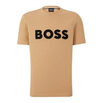 HUGO BOSS Homme, Tops, Beige, Taille: S T-shirt en Jersey de Coton avec Logo