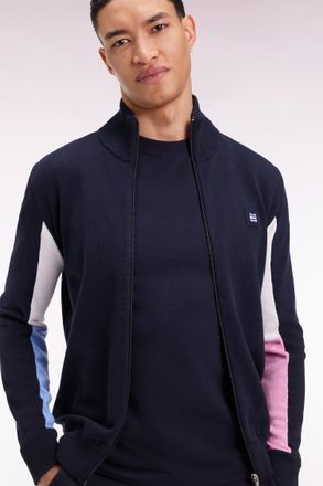 Eden Park Cardigan En Coton Marine &Agrave; Int&eacute;rieur De Manches Contrast&eacute;