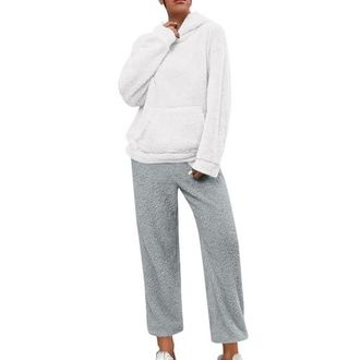 Generic V&ecirc;tements de sport 2 pi&egrave;ces pour femme - D&eacute;bardeurs solides - Pantalon large - Ensemble leggings et sweat-shirt - Jogging pour femme, blanc, XXXXL