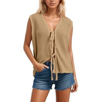 Generic Gilet sans Manche Femme Gilet Femme D&eacute;contract&eacute; Quotidien Ville Tricot Nou&eacute; Devant - Tunique Plage Ample Extensible pour &Eacute;t&eacute; Ou Bord De Mer