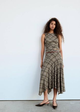 Mango Top drap&eacute; &agrave; carreaux marron - Femme - XS - MANGO