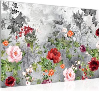Runa Art Bild Blumen Vintage Modern Wandbilder Wohnzimmer 1 Teilig - Made In Germany - Blumenmotiv Grau Rot Flur 027415c