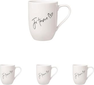 Villeroy & Boch Statement Becher Mit Henkel Je TAime 11,5X8X10,5 Cm, Wei&szlig;e Porzellan Tasse 280 Ml (Packung mit 4)