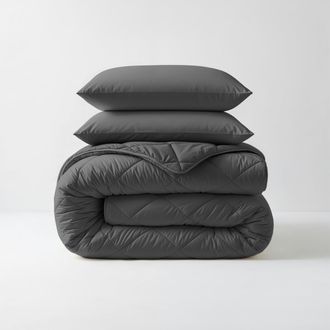 Sleeptime Bettdecke Diamond - Anthrazit - 140 x 200 - Waschbare Bettdecke - Mit Kissenbezug - 4 Jahreszeiten