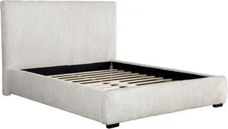 Habitat et Jardin Habitat Et Jardin - Lit double en velours c&ocirc;tel&eacute; 180 x 200 cm - Beige - Structure en bois robuste - Sommier inclus pour soutien optimal