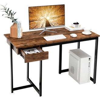Costway Costway - Bureau dOrdinateur 120 x 55 cm, Table avec Tiroir, Design &Eacute;l&eacute;gant, Postes de Travail pour Bureau, Salon, Chambre, Facile &agrave; Assembler, 120