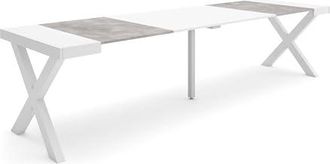 Skraut Home | Ausziehbarertisch | Multifunktionaler ausziehbarer | 300 | Für 14 Gäste | Massivholz Beine | Moderner Stil | Mattweiß und Zement